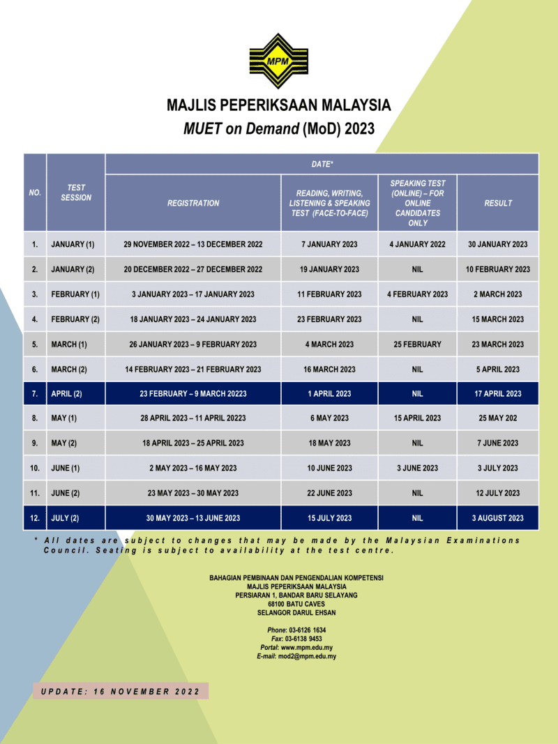 Semakan Keputusan MUET On Demand (MoD) 2023 MPM